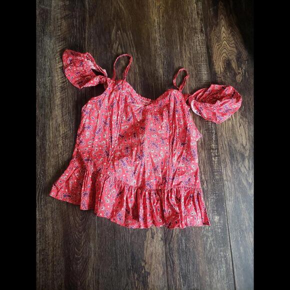 Tops | Milk Honey Red Floral Smocked Top | Poshmark